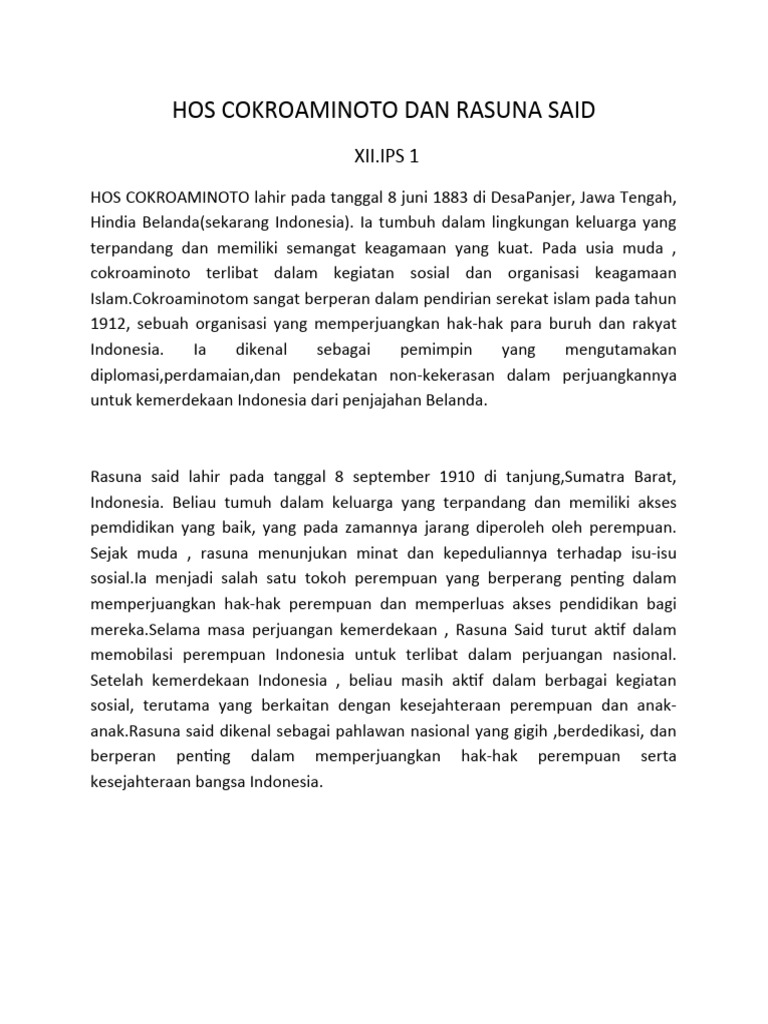 Hos Cokroaminoto Dan Rasuna Said | PDF