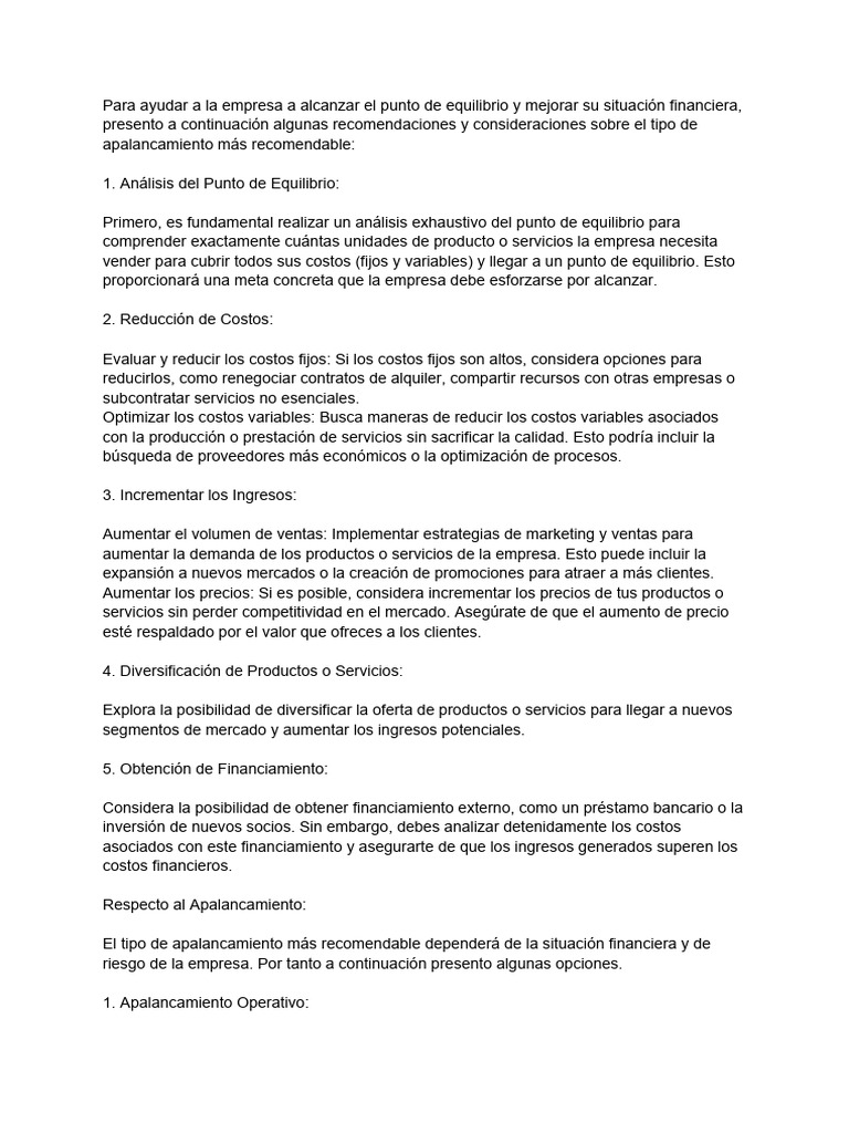 Punto de Equilibrio y Apalancamiento | PDF | Apalancamiento (Finanzas) | Business