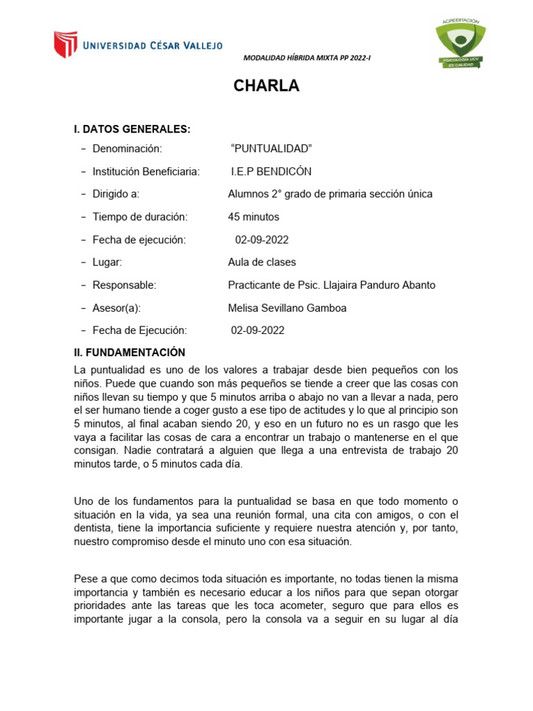 CHARLA 3 Puntualidad | PDF