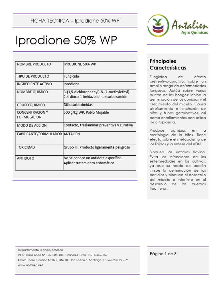 FICHA TECNICA - Iprodione 50% WP | PDF