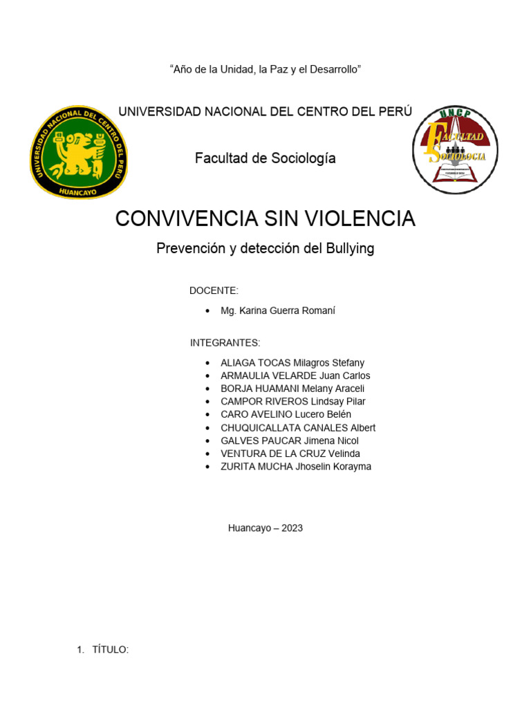 CONVIVENCIA SIN VIOLENCIA Prevención y Detección Del Bullying Final | PDF | Sicología