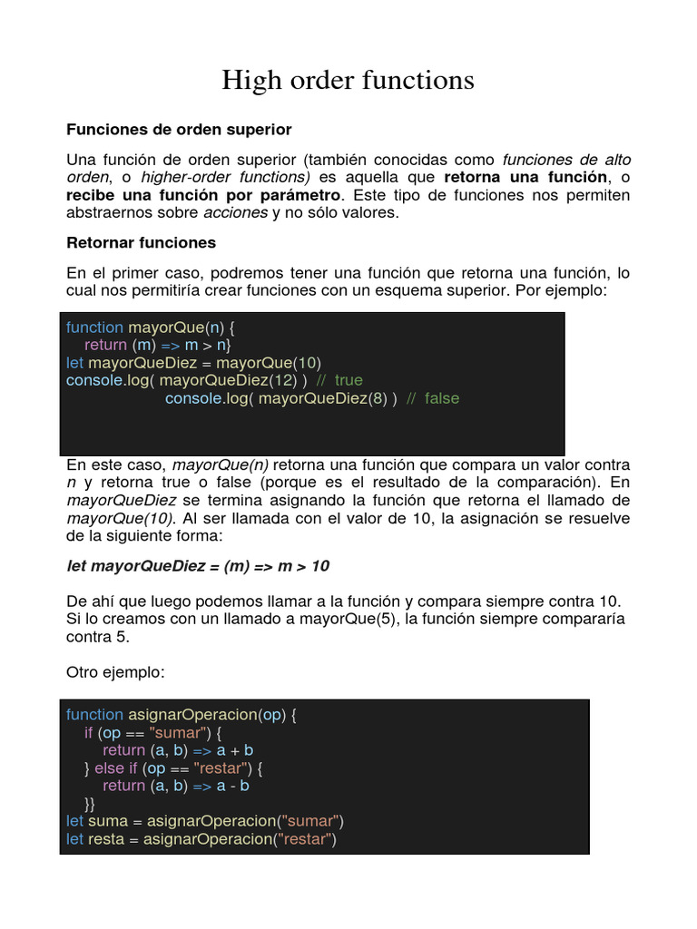 Funciones de Orden Superior en JavaScript | PDF | Constructor ...