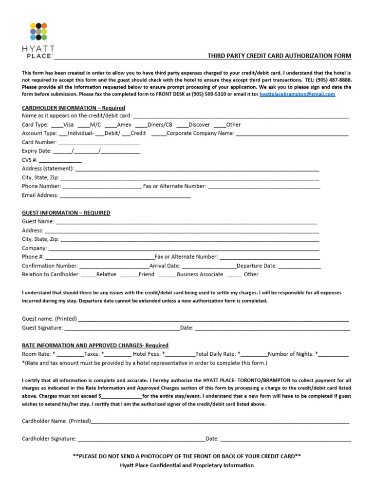 Hyatt Third Party Credit Card Form | PDF | Credit Card | Debit Card