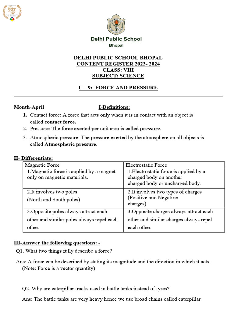 Force Pressure | PDF | Force | Weight