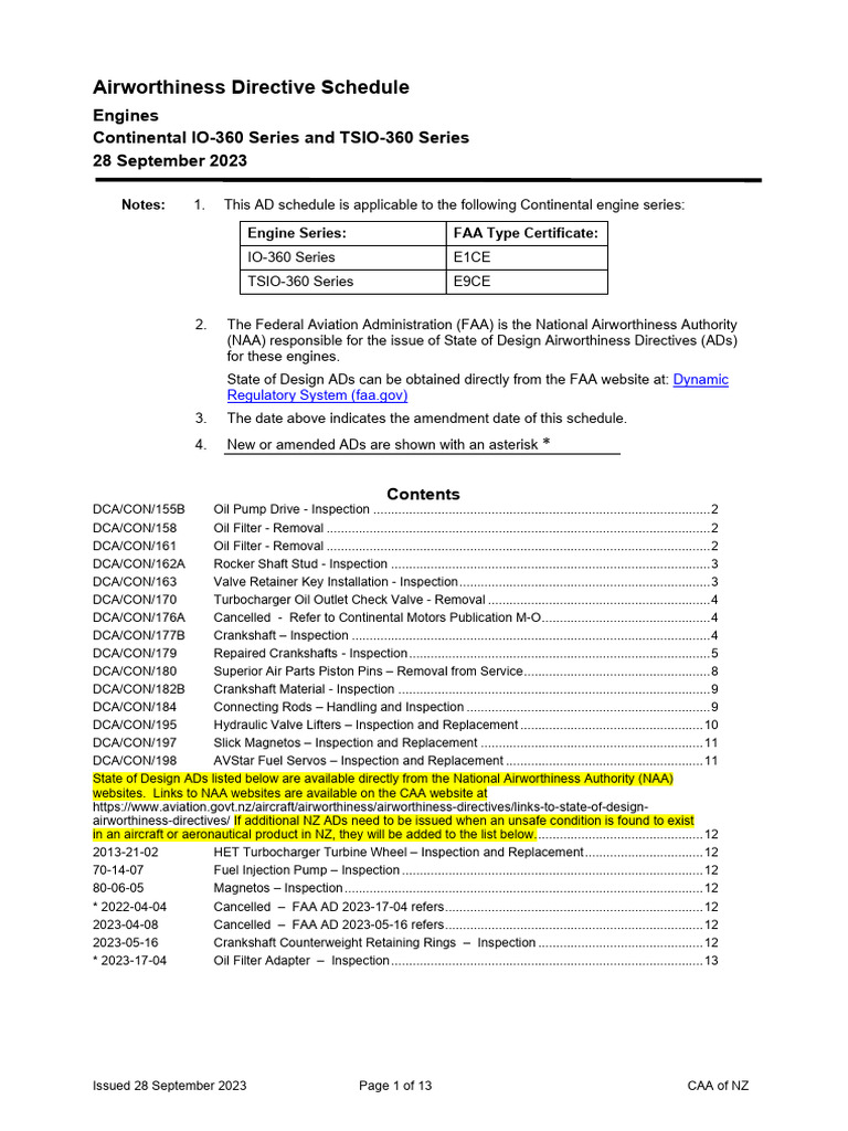 Continental IO 360 Series | PDF | Federal Aviation Administration | Engines