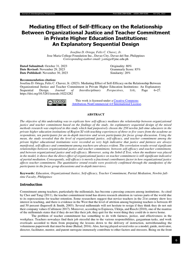 Self-Efficacy's Role in Teacher Commitment | PDF | Teachers | Classroom ...