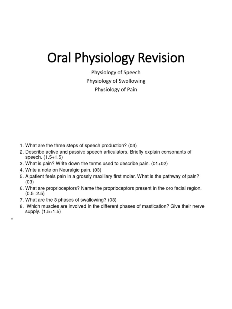 Oral Physiology Revision Swollowing, Speech, Pain | PDF | Human Anatomy ...