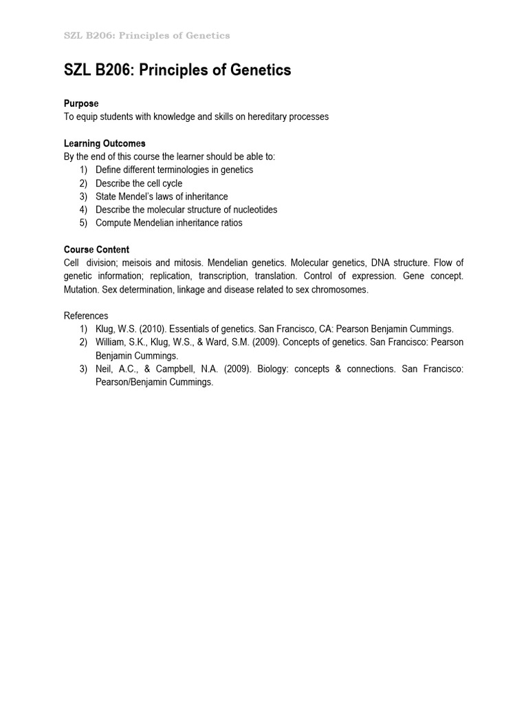 SZL B206 Principles of Genetics | PDF | Meiosis | Mitosis