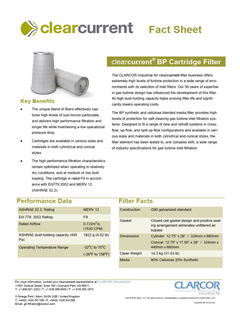 Clearcurrent BP Fact Sheet | PDF | Filtration | Equipment