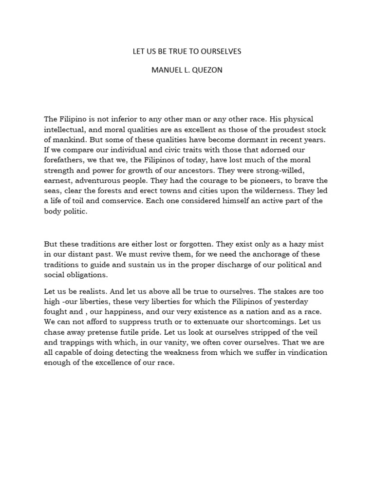 Let Us Be True To Ourselves | PDF | Politics | Social Science