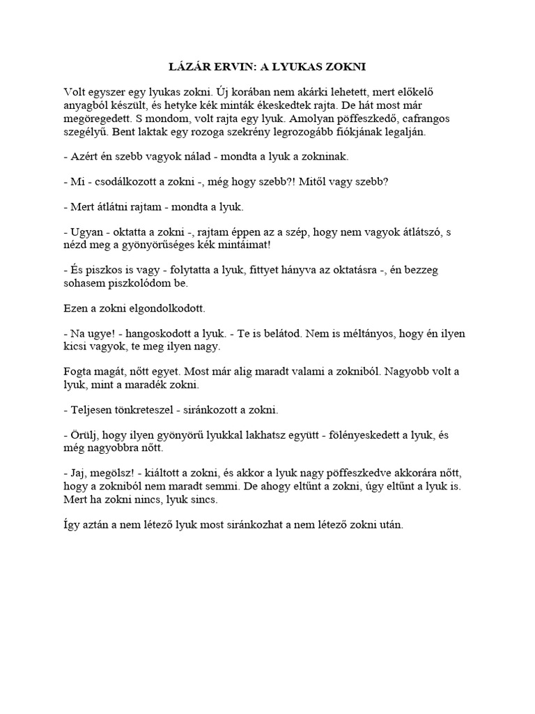 LÁZÁR ERVIN Lyukas Zokni | PDF