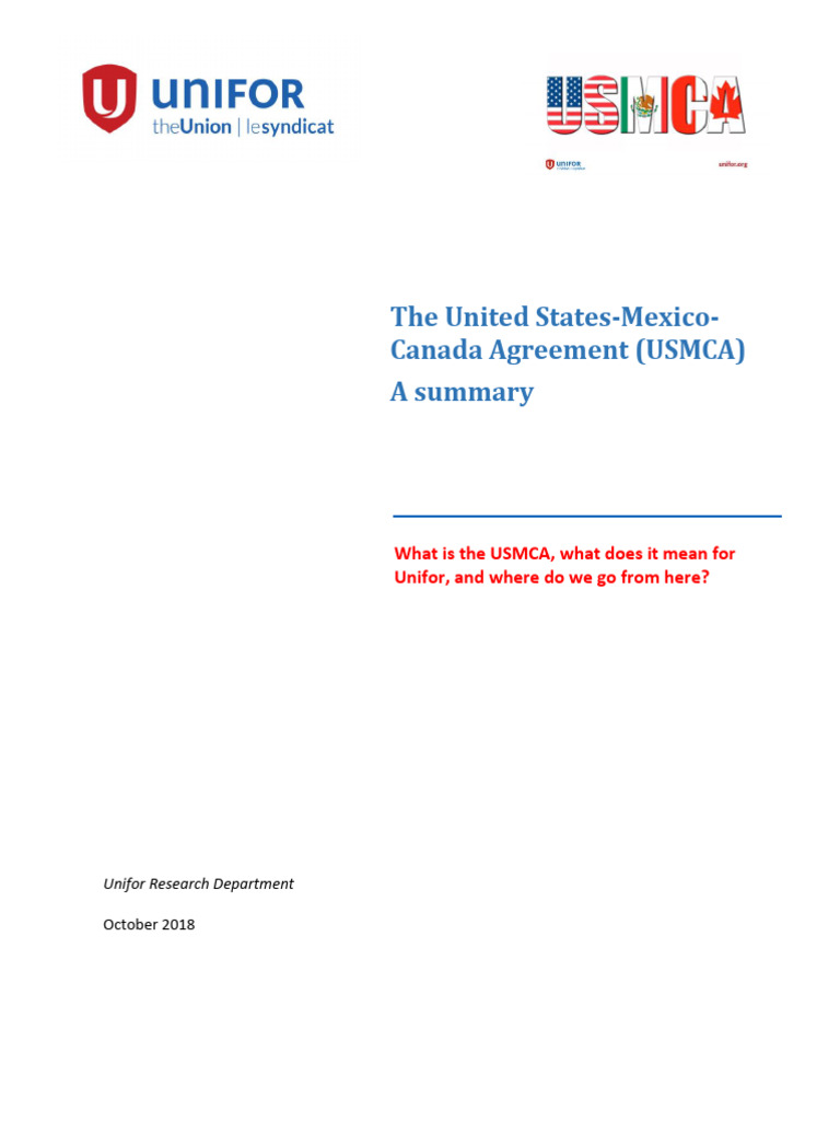 Usmca Uniforanalysis Oct2018 Eng 0 | PDF | North American Free Trade ...