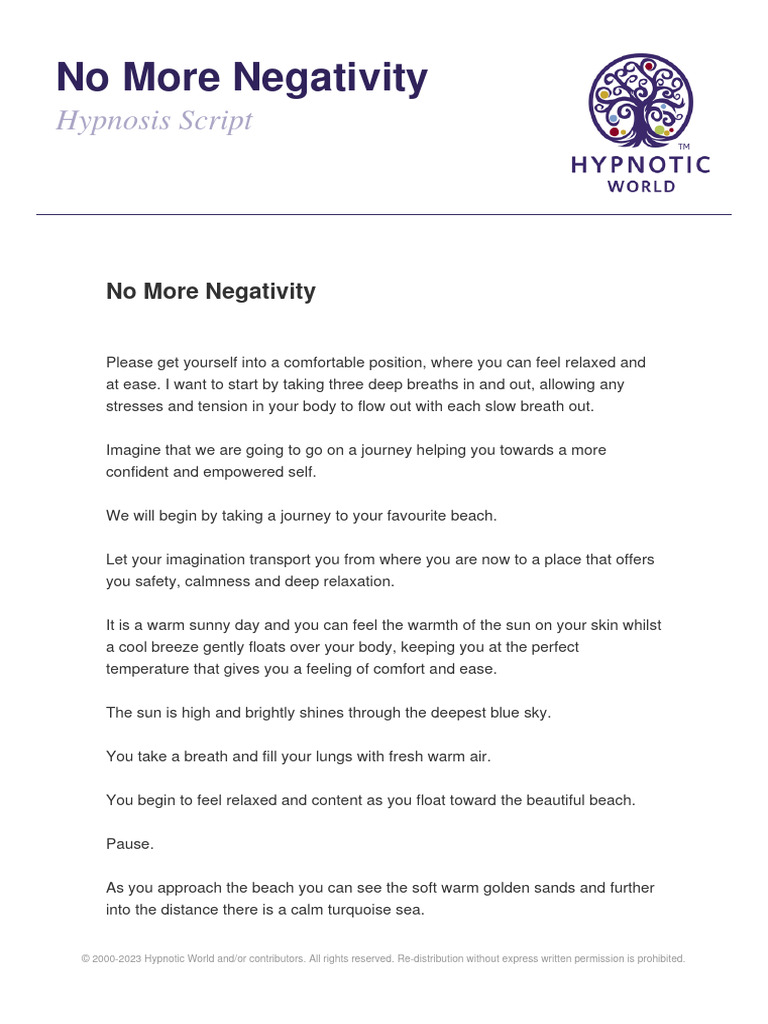 No More Negativity | PDF | Hypnosis | Sea