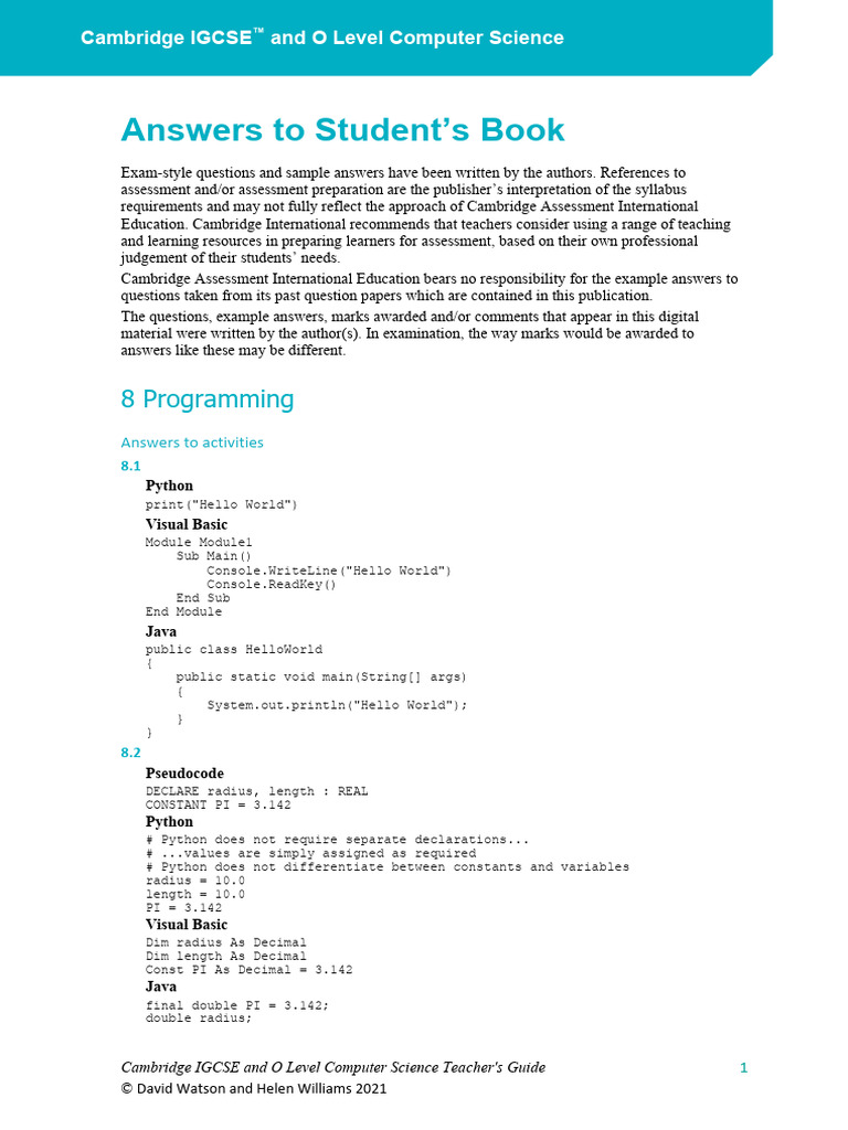 Answers To Chapter 8 Activities and Questions | PDF | Python (Programming Language) | Command ...