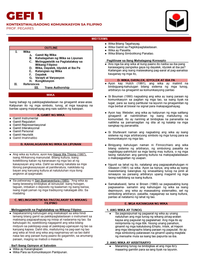 Filipino Handout | PDF