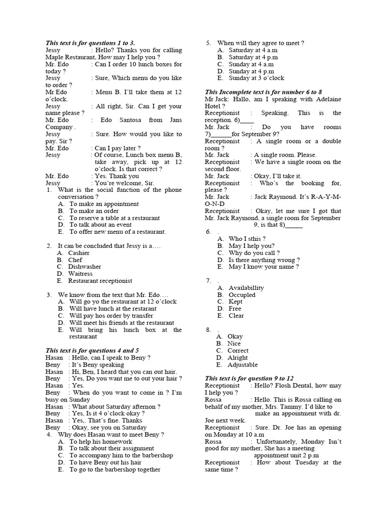 Soal Mid Lintas Minat B.inggris Kelas 11 | PDF