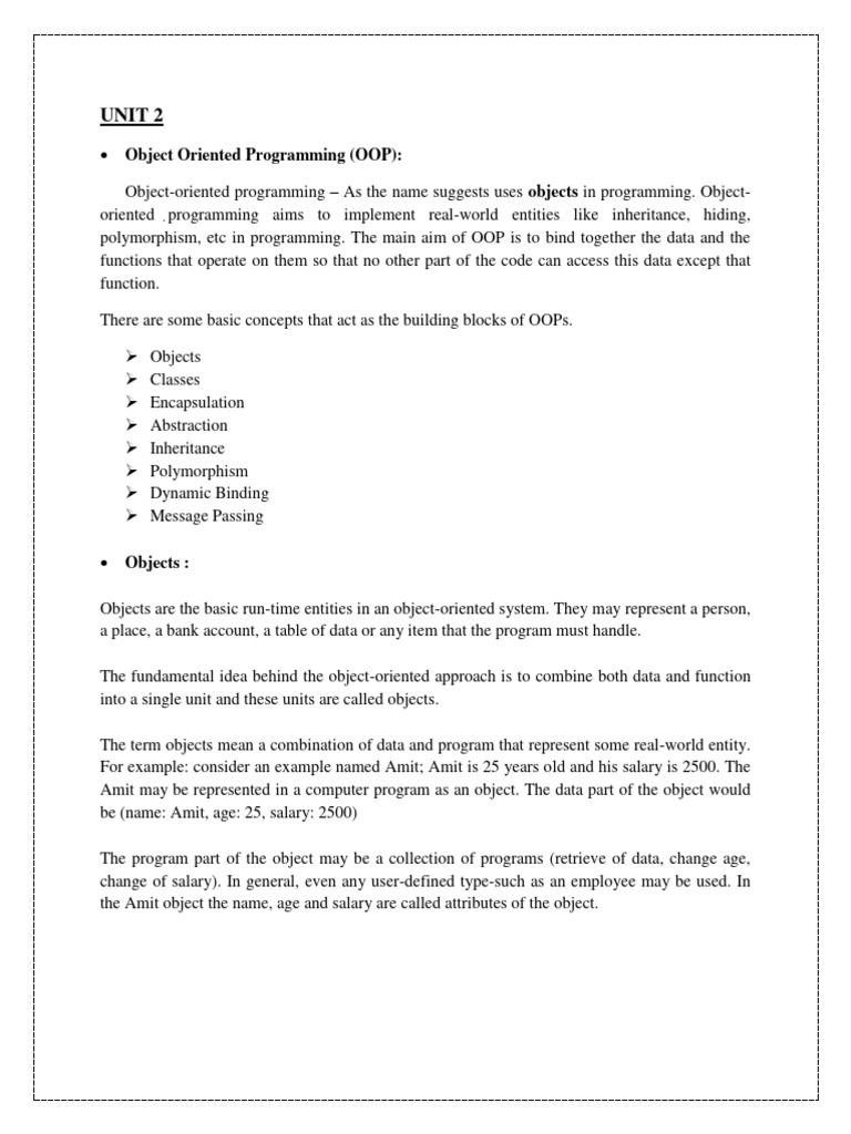 UNIT 2 - OOPs | Download Free PDF | Object Oriented Programming | Class (Computer Programming)