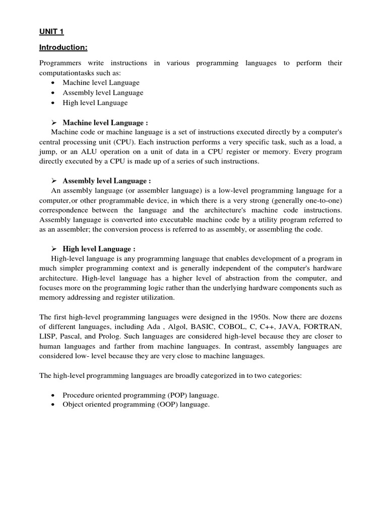 UNIT 1-OOPs | Download Free PDF | Object Oriented Programming | Assembly Language