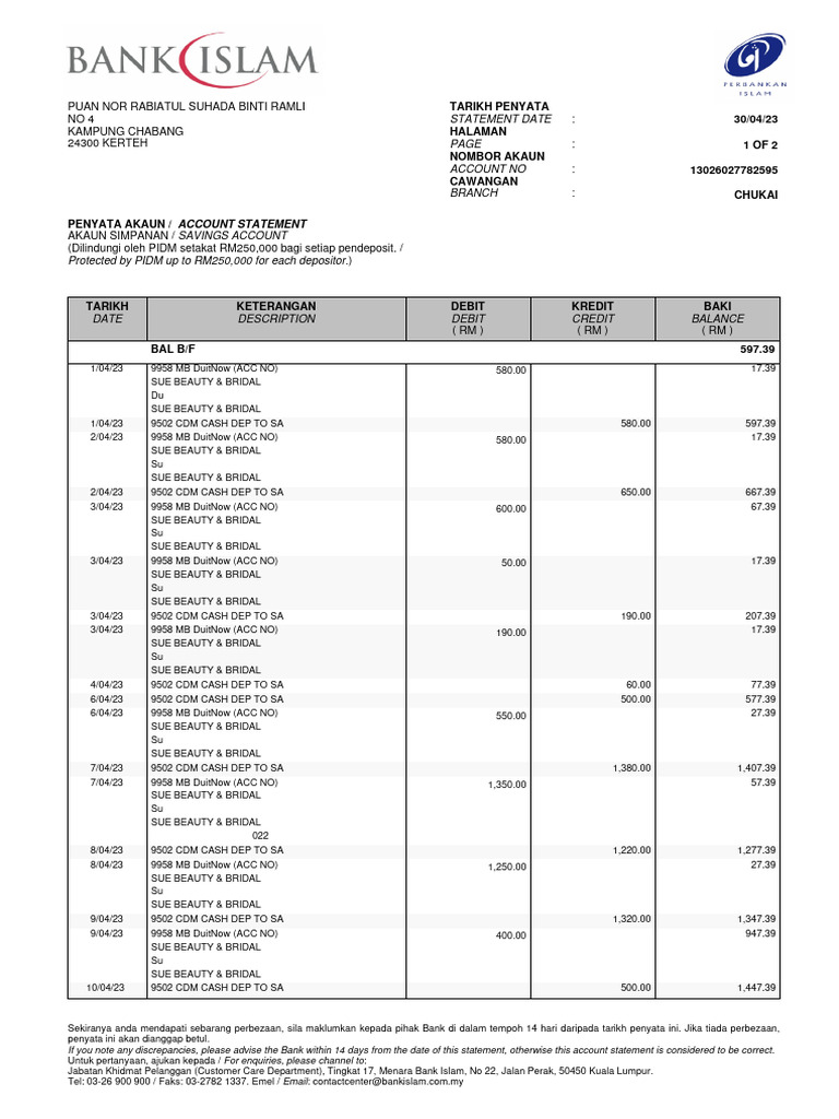 Bank Islam Account Statement Summary | PDF | Debits And Credits ...