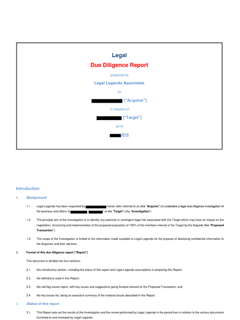 Example Legal Due Diligence Report Redacted | PDF | Lease | Due Diligence