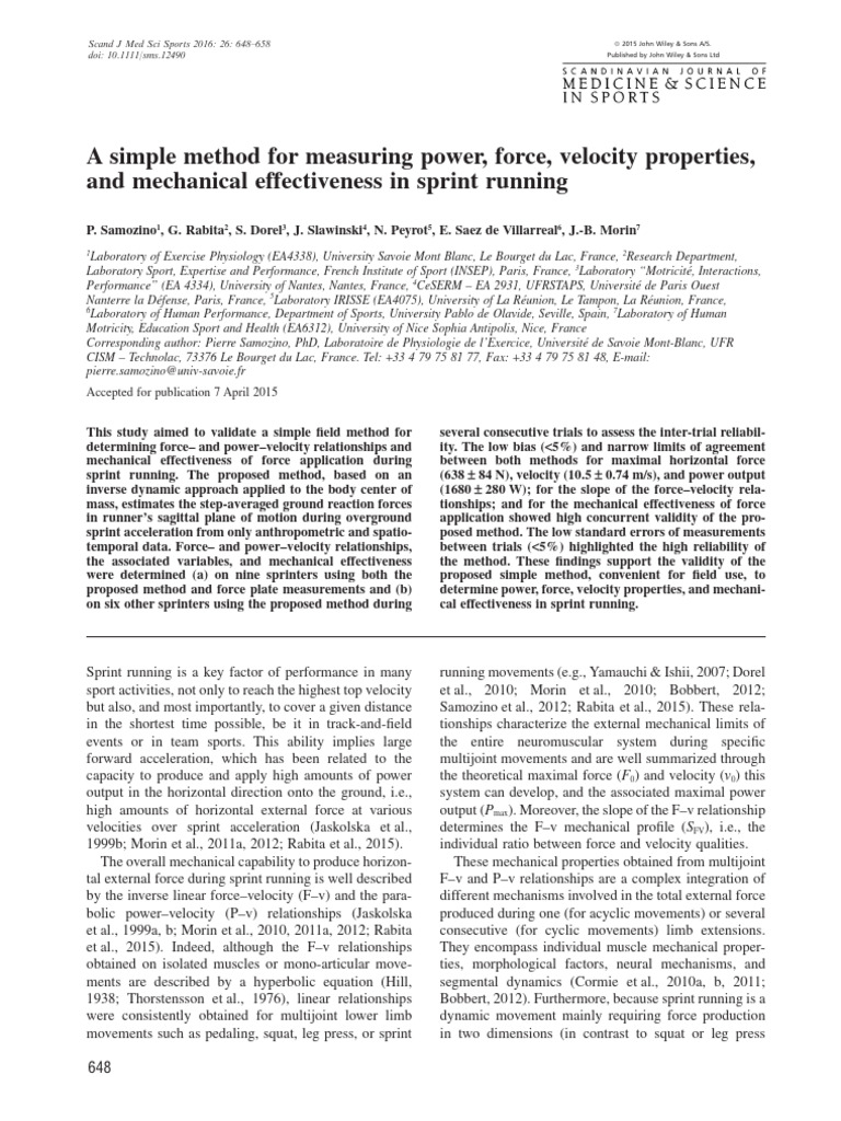 A Simple Method For Measuring Power, Force, Velocity Properties, and ... A Simple Method For Measuring Power, Force, Velocity Properties, and ...
