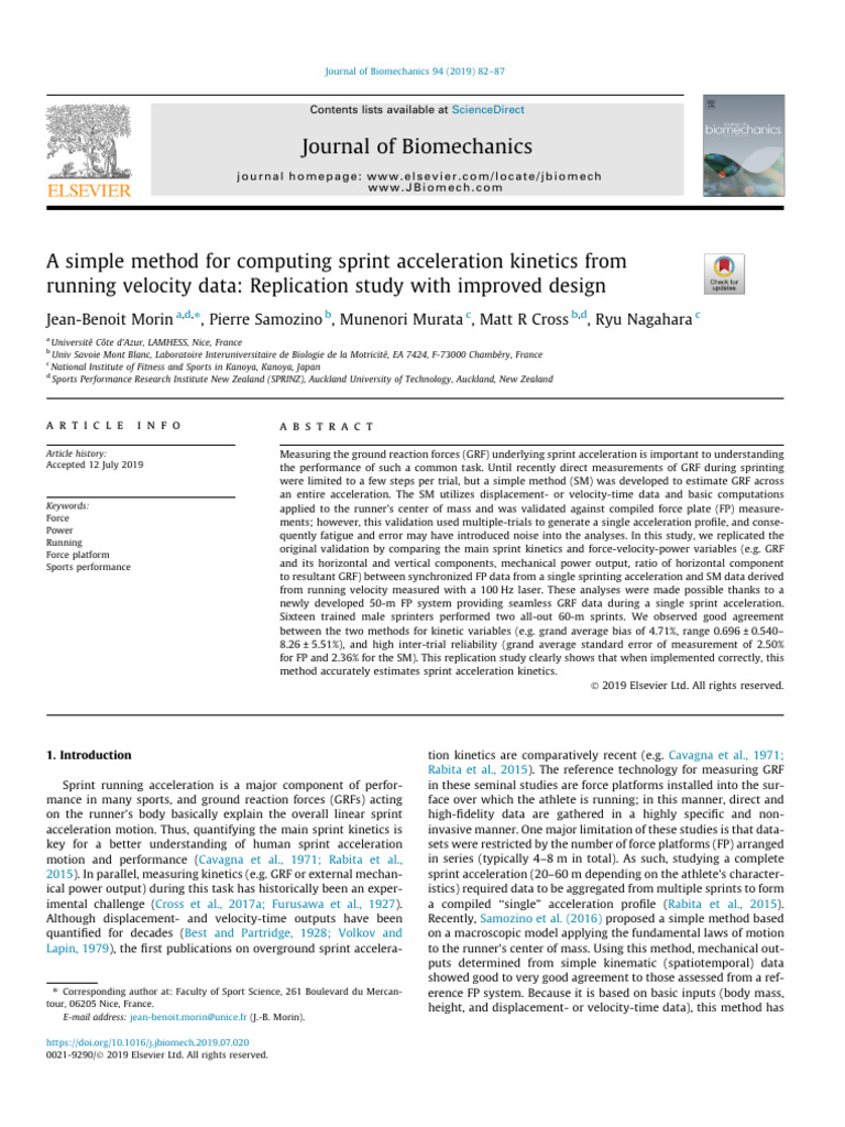 A Simple Method For Computing Sprint Acceleration Kinetics From | PDF | Force | Observational Error