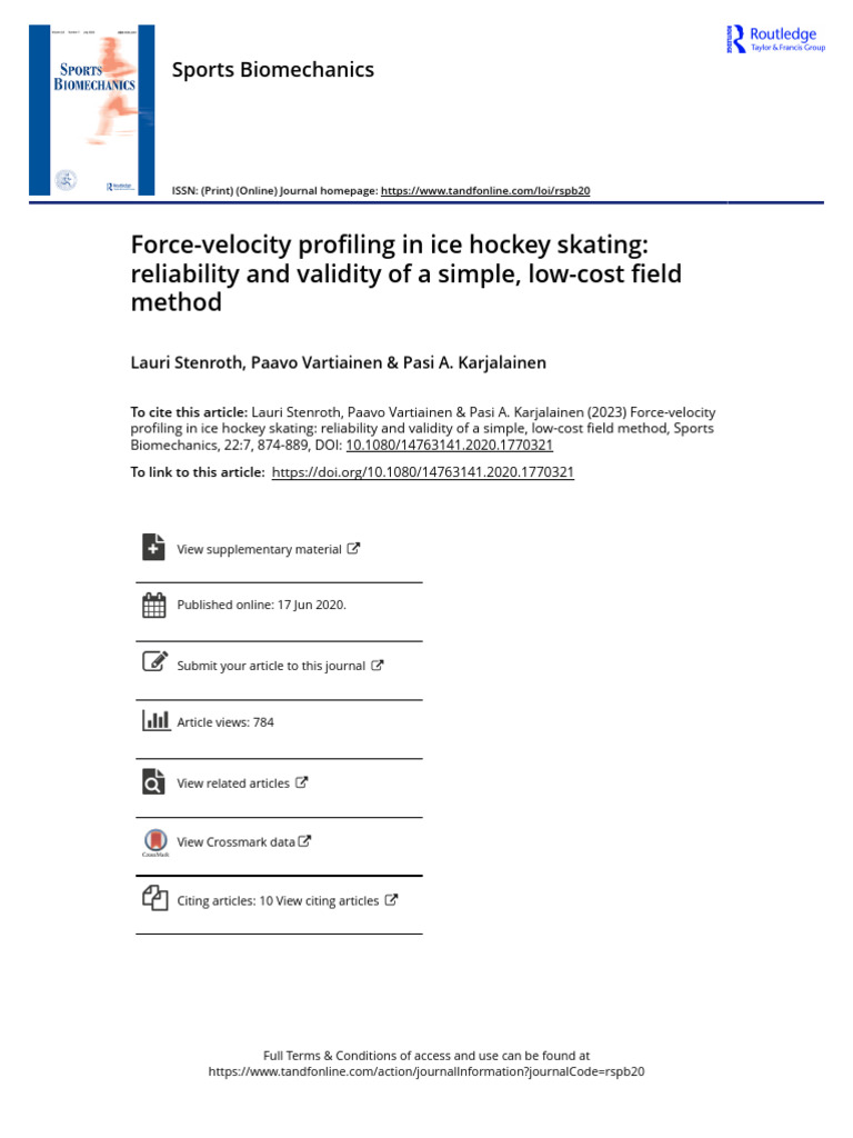 Force-Velocity Profiling in Ice Hockey Skating Reliability and Validity ... Force-Velocity Profiling in Ice Hockey Skating Reliability and Validity ...