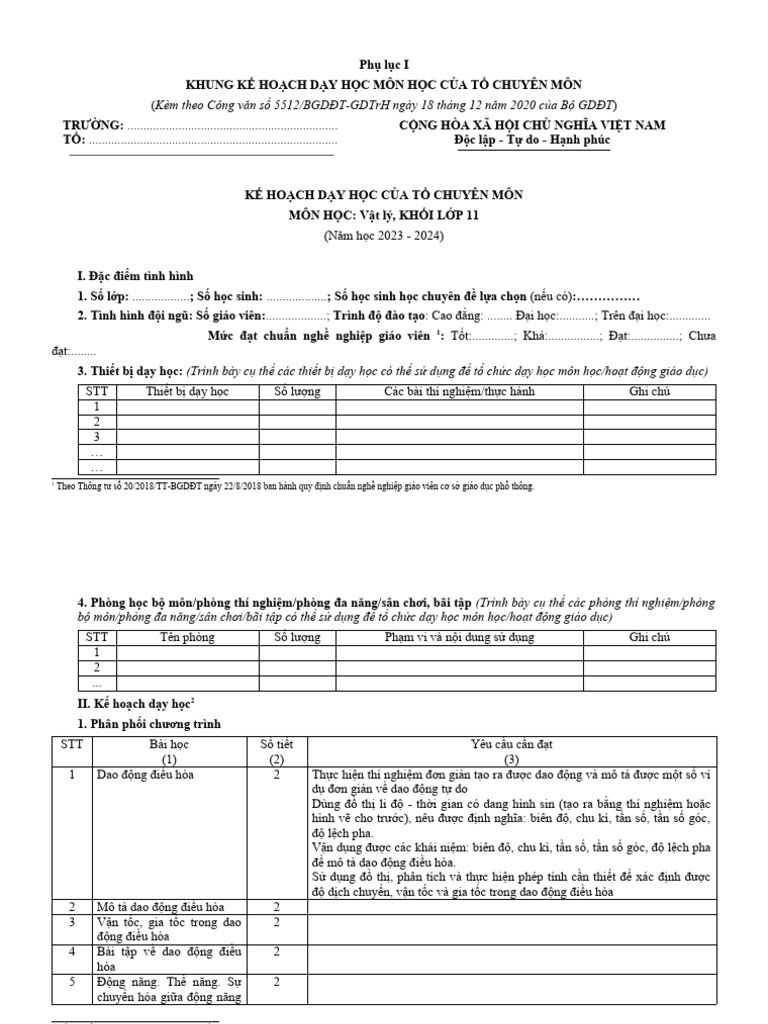 KHDH Vật lý 11 | PDF