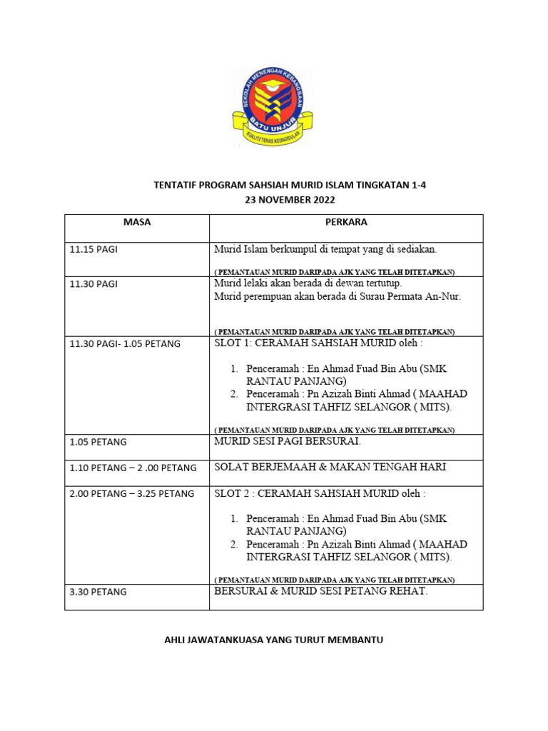Tentatif Program Sahsiah Murid Islam | PDF
