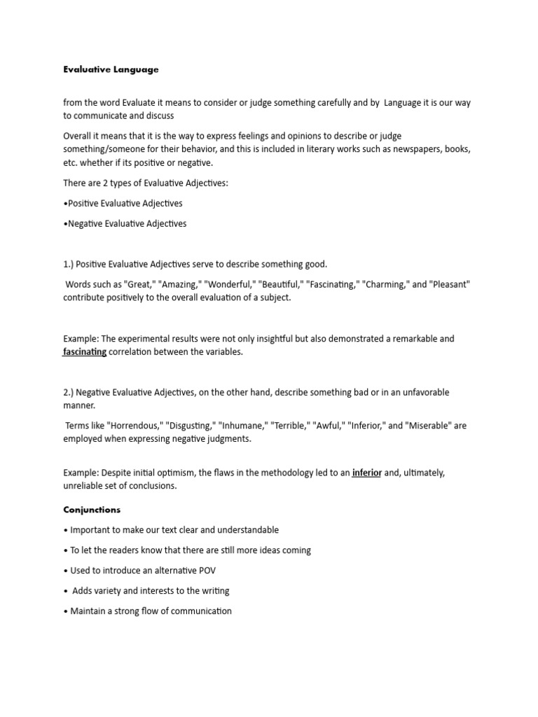 Evaluative Language and Conjunctions in Argumentative Text | PDF ...