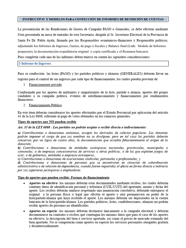 4 Instructivo y Modelos para Confección de Informes de Rendición de Cuentas | PDF | Bancos | Póster