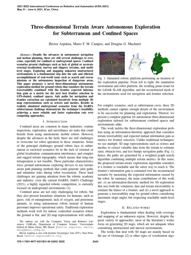 0761 Three-Dimensional Terrain Aware Autonomous Exploration | PDF | Robotics | Cluster Analysis