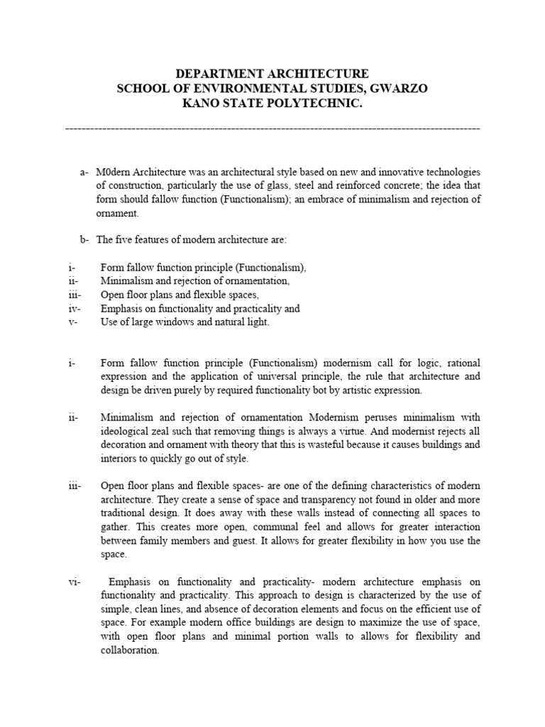 Modern Architecture Note | PDF | Architectural Design | Architecture