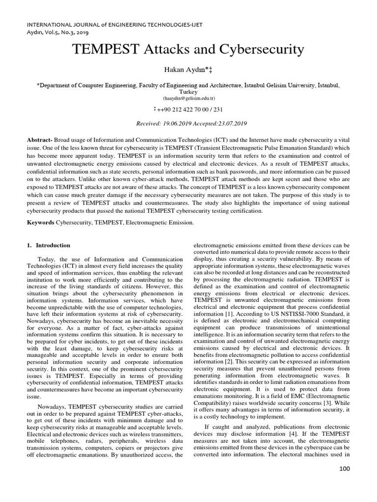 TEMPEST Attacks in Cybersecurity | PDF | Computer Security | Security