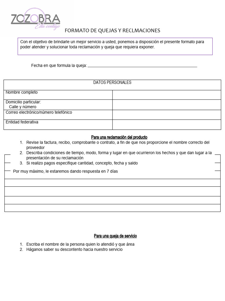 Formato de Quejas y Reclamos Profeco | PDF