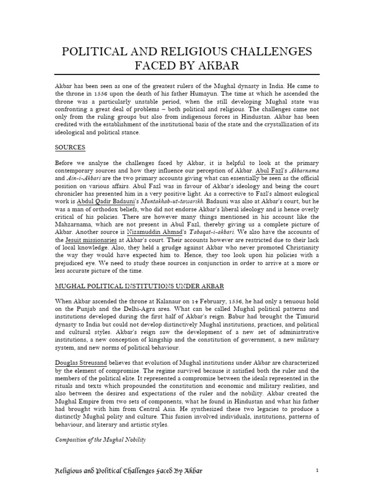 Akbar's Political and Religious Challenges | PDF
