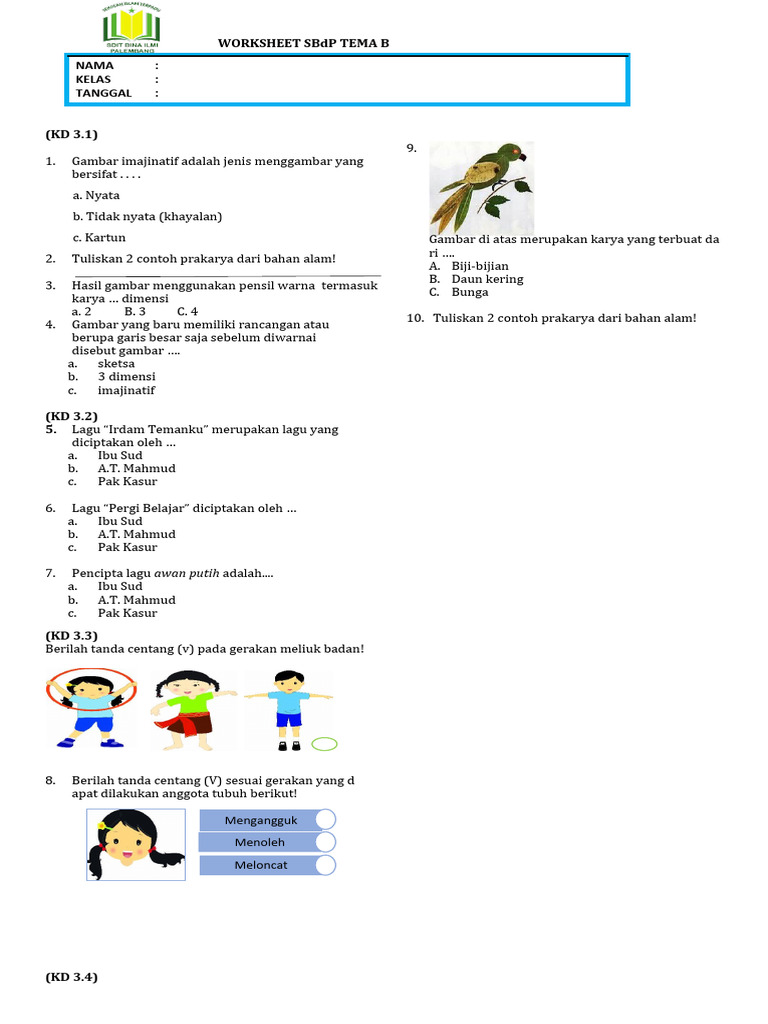 WORKSHEET SBDP TEMA B (3.1 - 3.4) | PDF