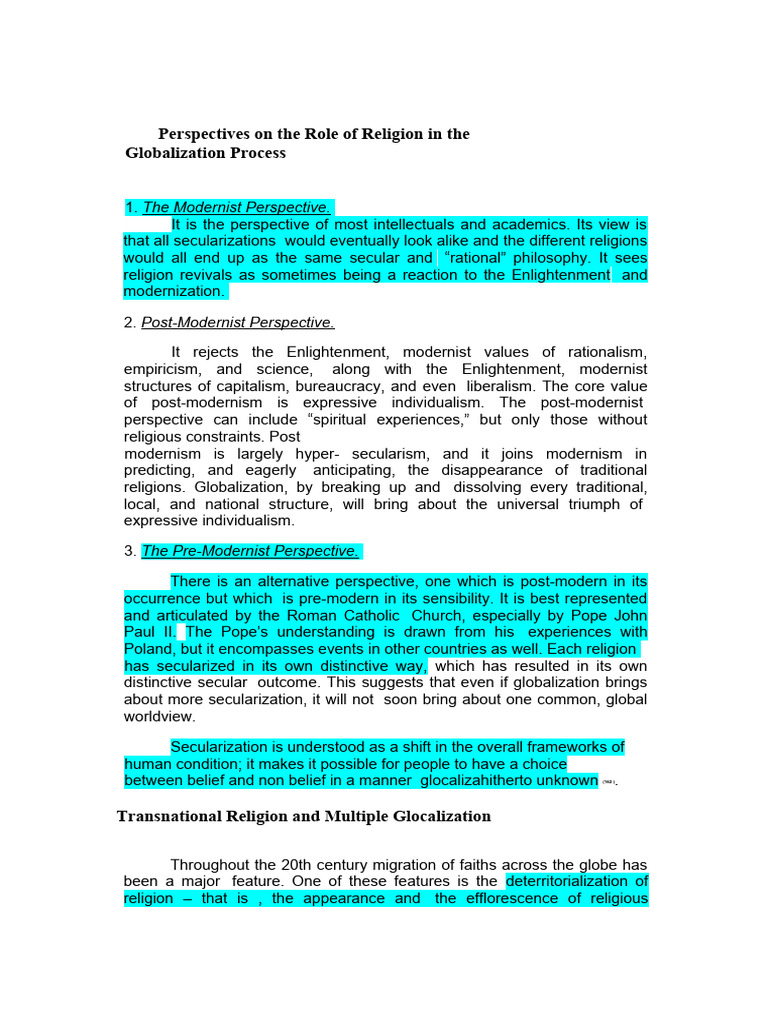 Post-Modernism and Global Religion | PDF | Secularism | Postmodernism