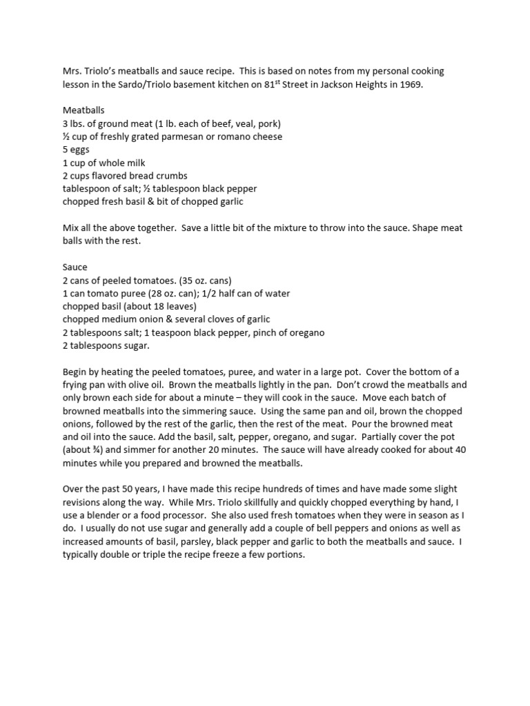 Mrs. Triolo's Meatballs | PDF | Wellness | Lifestyle