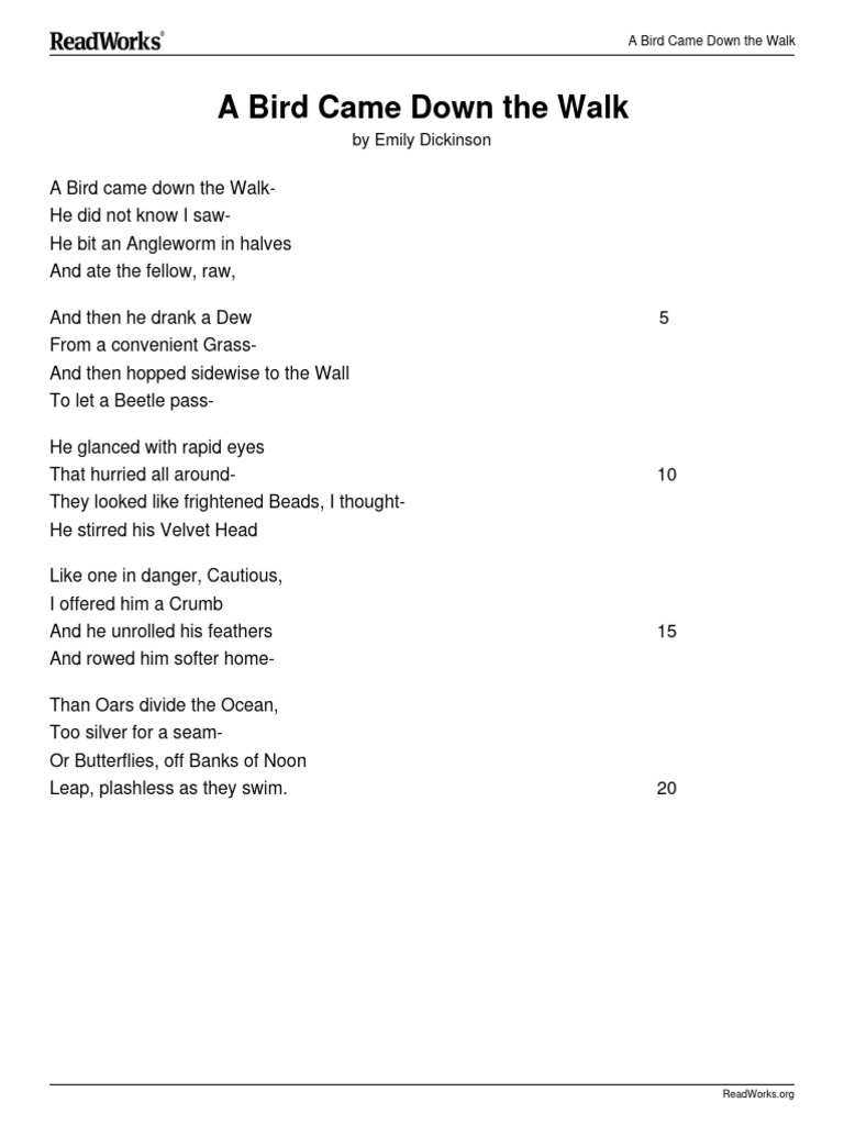 A Bird Came Down The Walk | PDF