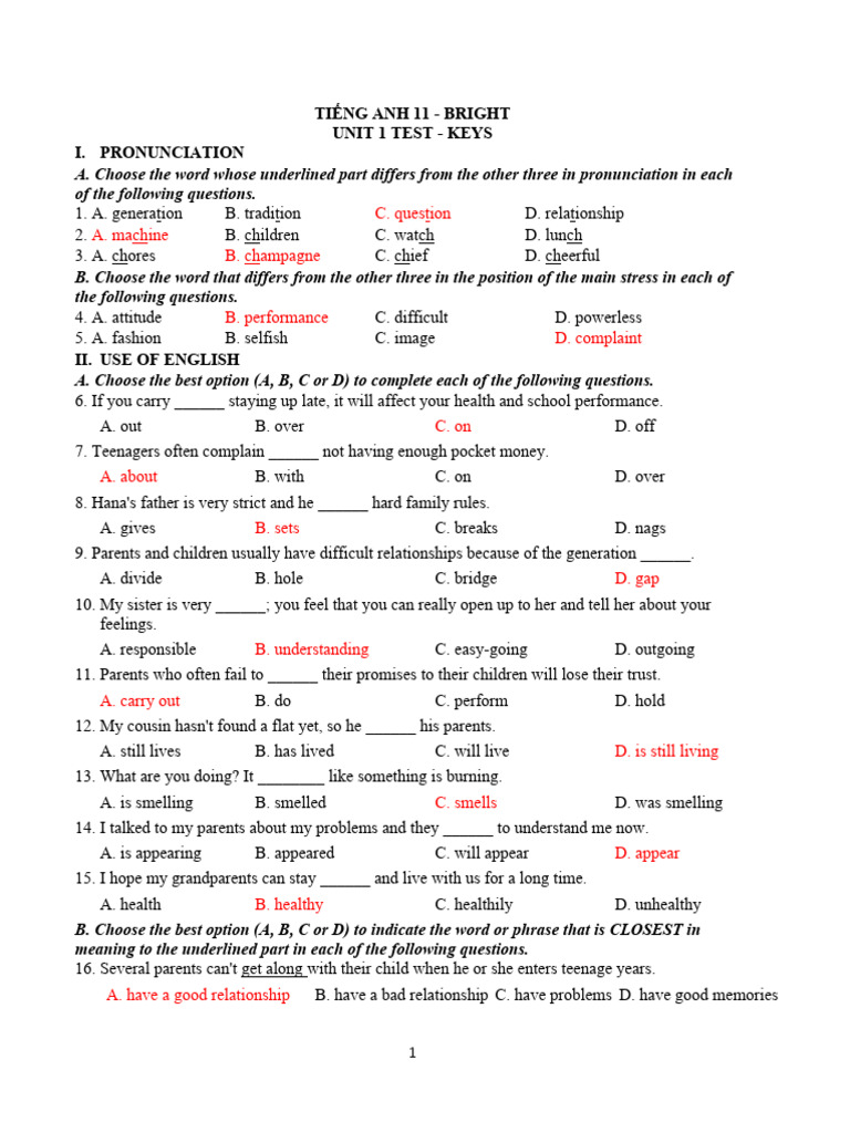 Bright 11 - Unit 1 - Key | PDF | Adolescence Bright 11 - Unit 1 - Key | PDF | Adolescence