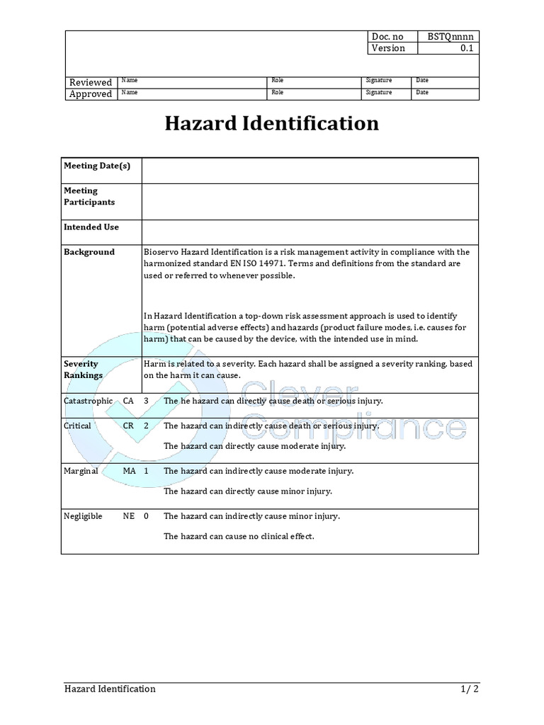 Hazard Identification Template (MDR) | PDF | Hazards | Risk