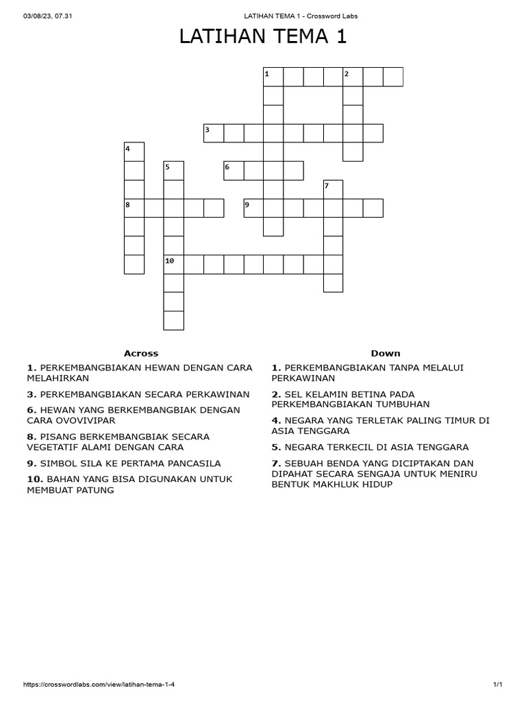 LATIHAN TEMA 1 - Crossword Labs | PDF