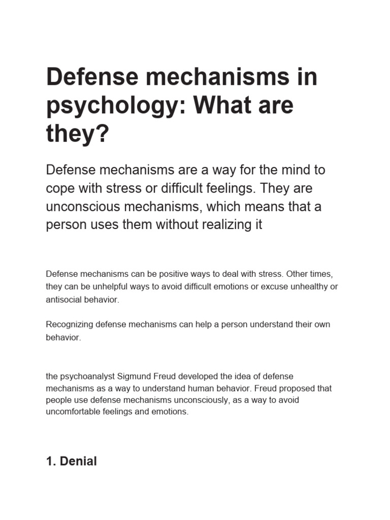 Understanding Defense Mechanisms in Psychology | PDF | Psychological ...