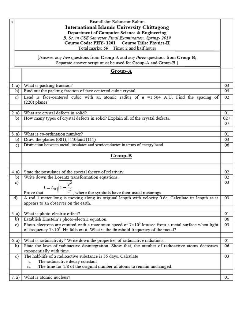 Phy Mh-1201 Final | PDF | Radioactive Decay | Atomic Nucleus