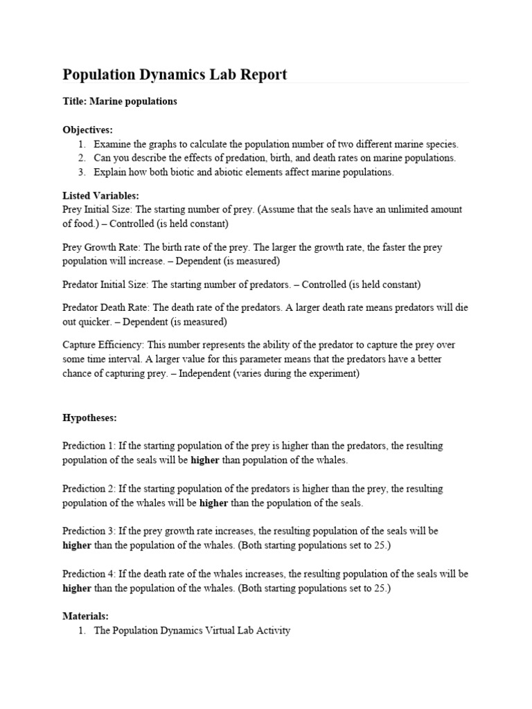 04 03 Population Dynamics Lab Report Template Gs | PDF | Climate Change | Predation
