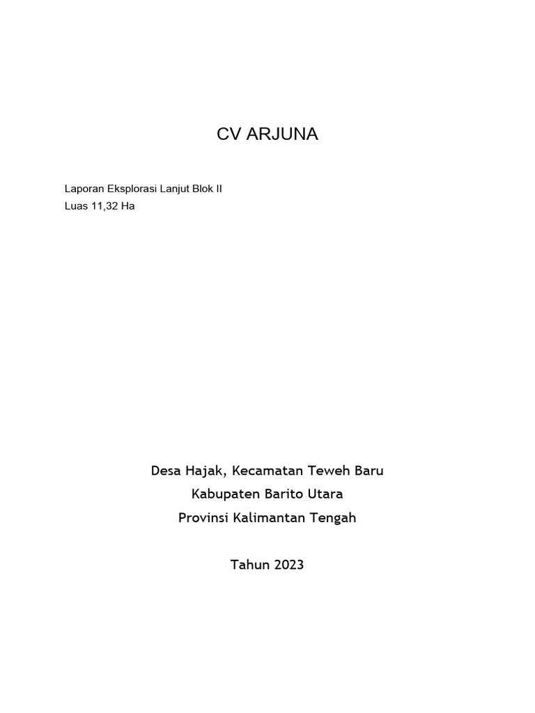 Draft Laporan Eksplorasi BLOK II CV ARJUNA BAB I Rev291123 | PDF