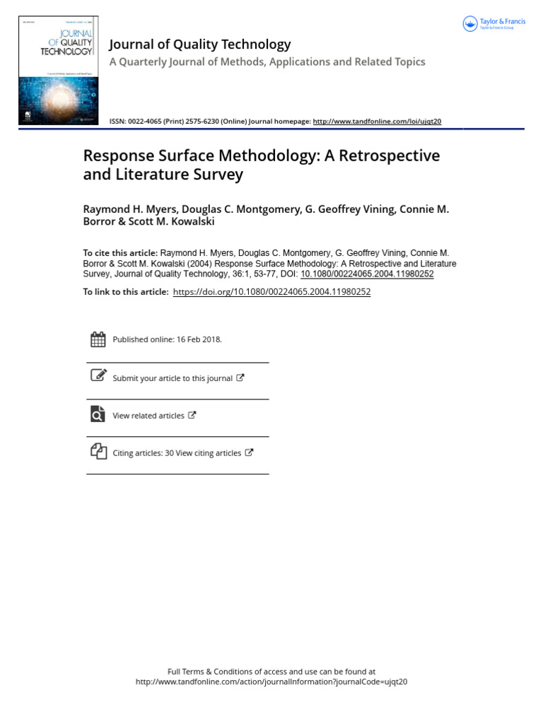 Response Surface Methodology A Retrospective | PDF | Mathematical Optimization | Variance