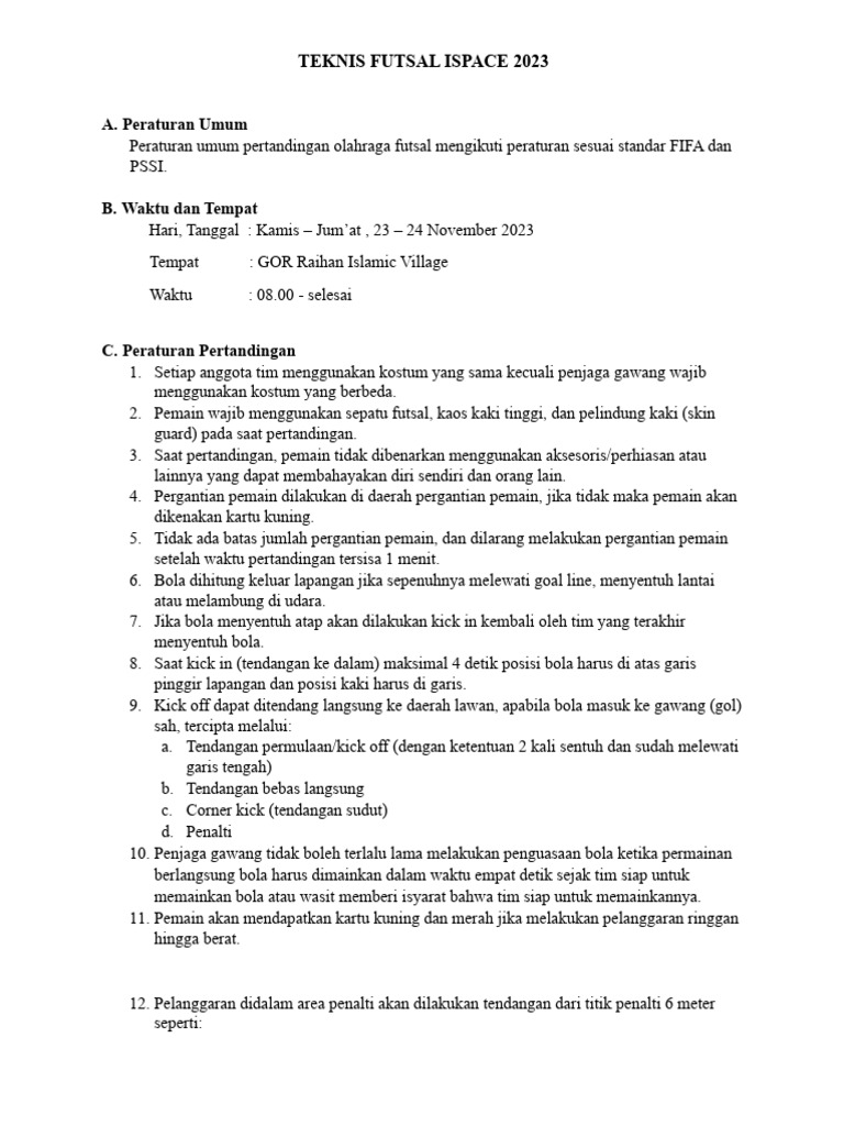 TEKNIS LOMBA FUTSAL Ispace AERO | PDF