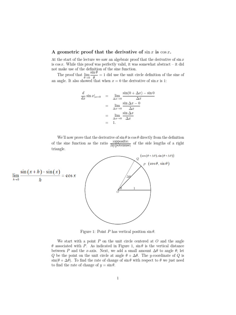 Deriving the Derivative of sin x | PDF | Trigonometric Functions | Angle